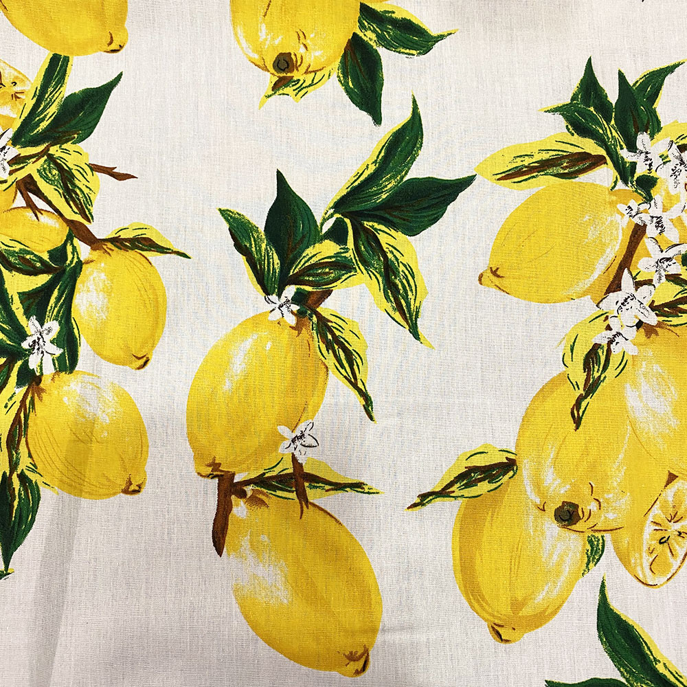 Lemon print on white background 100% cotton poplin fabric — Tissus en Ligne